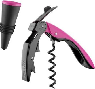 Koala Weinset mit professionellem Korkenzieher, 2-Takt-Korkenzieher, rosafarbenem Silikonstopfen und Samtbezug, Solidarit&auml;tsgeschenk