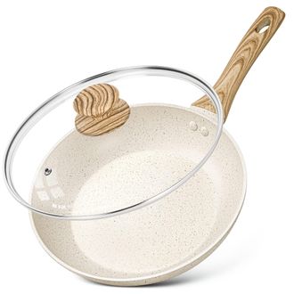 Michelangelo 25,4 cm Antihaft-Pfanne mit Deckel, Antihaft-Pfanne mit ungiftiger Beschichtung, Granitpfanne mit Verbr&uuml;hungsschutz, Induktionsgeeignet