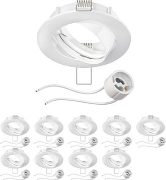 LEDs Com 10 St&uuml;ck Deckeneinbaurahmen Circ Aluminium Einbaurahmen wei&szlig; schwenkbar (LED/Halogen/GU10/MR16/PAR16/50mm) inkl. GU10 Fassung