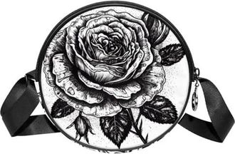Generic Sac &agrave; bandouli&egrave;re Circle pour femme, petit sac &agrave; bandouli&egrave;re noir et blanc, sac &agrave; dos &agrave; bandouli&egrave;re avec fermeture &eacute;clair, bretelles r&eacute;glables, sac &agrave; 