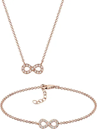 Elli Schmuckset Damen Infinity mit Kristalle in 925 Sterling Silber Ros&eacute; vergoldet
