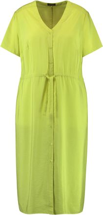 Samoon Damen Sommerkleid in Midil&auml;nge Kurzarm, mit &Auml;rmelaufschlag unifarben wadenlang Lemon Green 50