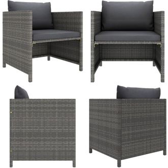 vidaXL Gartensofa mit Kissen Grau Poly Rattan - Gartensofa - Loungem&ouml;bel - Outdoor M&ouml;bel - PE-Rattan - Stahler Sofa - Home & Living