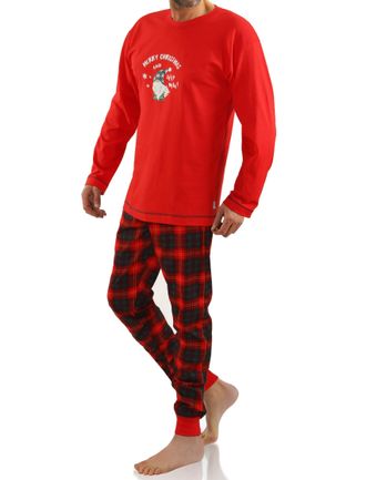 Sesto Senso Weihnachtsschlafanzuge Herren weihnachtspyjama Schlafanzug Lang Baumwolle B&uuml;ndchen Langarm Shirt Zweiteilig Set Nachtw&auml;sche XXL Rot 2576