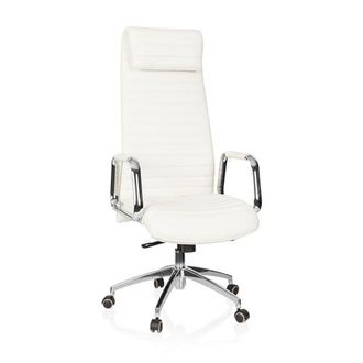 hjh OFFICE 600902 Fauteuil de Direction ASPERA 20 Cuir Nappa Blanc Crème/Chrome Chaise de Bureau avec Haut Dossier