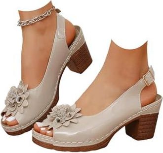 Generic Sandales &agrave; talons bas larges, chaussures d&eacute;t&eacute; pour femme, sandales orthop&eacute;diques &agrave; talon bas pour femme, sandales orthop&eacute;diques pour femme, sandales &agrave;