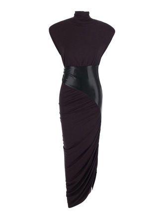 Andamane Ursula - Vegan Leather Detailed Draped Midi Dress