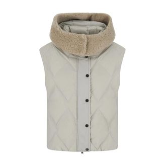Brunello Cucinelli Gesteppte Weste mit Lammfellkapuze - - Jackets - Damen - Beige - XS