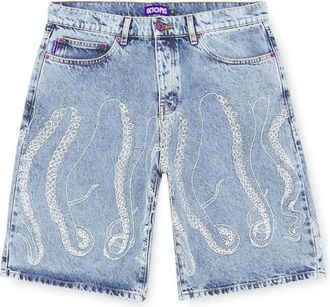 Octopus Homme, Shorts, Bleu, Taille: W34 Outline Loose Denim Shorts