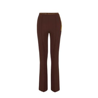 Elisabetta Franchi Femme, Pantalons, Brun, Taille: 42 FR Pantalon en cr&ecirc;pe l&eacute;ger avec cha&icirc;ne bijou
