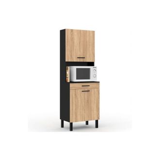 IDMarket Idmarket - Küchenbuffet 60 cm cina 2 Türen + Schublade schwarz und Buchenholzoptik