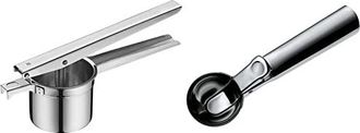 WMF Gourmet Multipresse 26,5 cm, Kartoffelpresse, Cromargan Edelstahl, spülmaschinenfest & Gourmet Eisportionierer 18 cm, Eislöffel mit Auswerfer, Cromarg