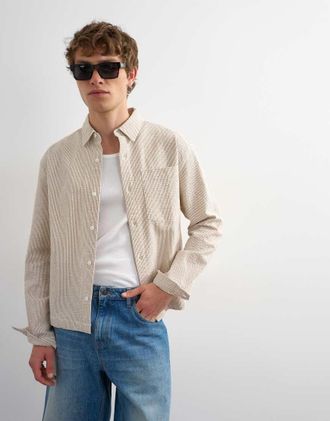 Topman Chemise courte d&eacute;contract&eacute;e en cr&eacute;pon - Taupe-Neutral