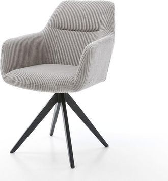 DELIFE Esszimmerstuhl Pejo-Flex Cord Silbergrau Kreuzgestell kantig Schwarz Taschenfederkern, Esszimmerstühle