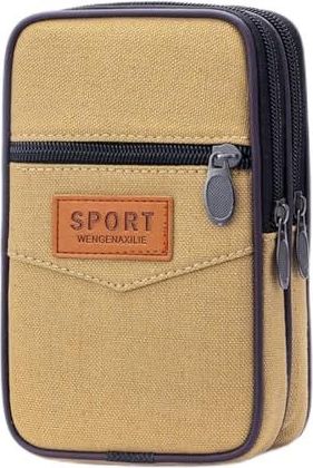 Generic Sac de taille sport homme en toile avec plusieurs poches, porte-monnaie fin, pochette pour pi&egrave;ces, style camel