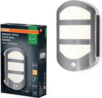 Osram ENDURA Style Plate Wall Wandleuchte in moderner Edelstahloptik mit Sensor und indirektem Licht, helle und funktionale LED-Außenleuchte, IP44-Schutz, f