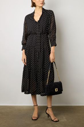 Gerard Darel Robe midi en cr&ecirc;pe &agrave; pois - ELDA - Marine