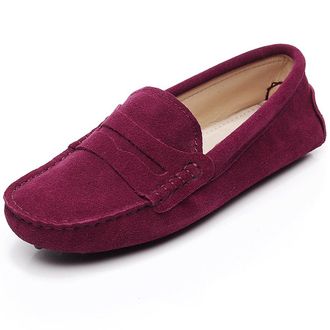 Jamron Damen Klassisch Wildleder Penny Loafers Gem&uuml;tlich Handgefertigt Mokassins Slippers Burgund 24208 EU39.5