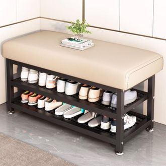 Generic 3-stöckige Schuhregalbank Aus Metall Mit Ablagefläche, Stabile Und Platzsparende Schuhbank Mit Sitzfläche(White,100 * 31 * 49cm/39.4 * 12.2 * 19.3in)