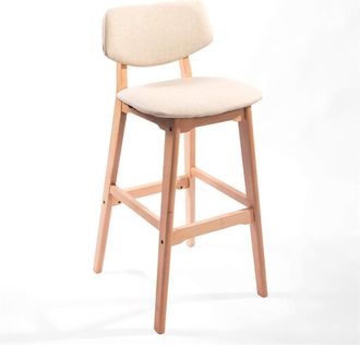 Generic Barhocker mit Gepolsterter R&uuml;cken- und Fu&szlig;st&uuml;tze, Wei&szlig;em, Geschwungenem Sitz, 4 Holzbeinen, Tragkraft 200 Kg, f&uuml;r K&uuml;che, Kneipe, Caf&eacute;, Inselbistro