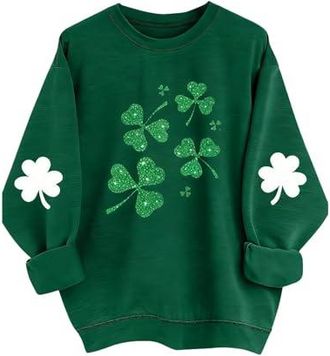 Generic Sweat-shirt tr&egrave;fle irlandais pour femme - Chemise fantaisie amusante &agrave; manches longues - Col rond - Motif tr&egrave;fle porte-bonheur - Tunique ample, Vert n