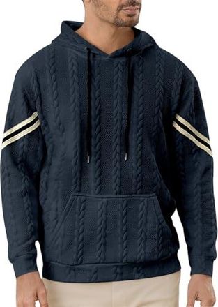 Generic Sweat à capuche en tricot texturé avec poche pour homme - Automne et hiver - Pull à capuche à manches longues décontracté tendance - Haut chaud - Spor