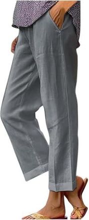 Generic Pantalon d&eacute;t&eacute; 7/8 pour femme - L&eacute;ger - Avec cordon de serrage et poches - Pantalon en coton et lin - Pantalon &eacute;l&eacute;gant et a&eacute;r&eacute; - D&eacute;contract&eacute; - Conforta