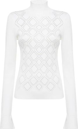 Blugirl Femme, Pulls, Blanc, Taille: 40 FR Pull col roulé en tricot diamant