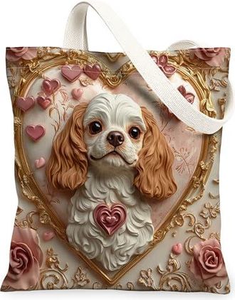 Generic Cavalier King Charles Spaniel Sac fourre-tout en toile pour faire du shopping 33 x 38,1 cm, sac d&eacute;picerie r&eacute;utilisable en tissu pour femme, peinture d
