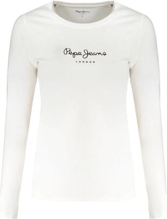 Pepe Jeans London Wei&szlig;es Baumwolllogo-Print Langarm - - Tops - Damen - Wei&szlig; - XL