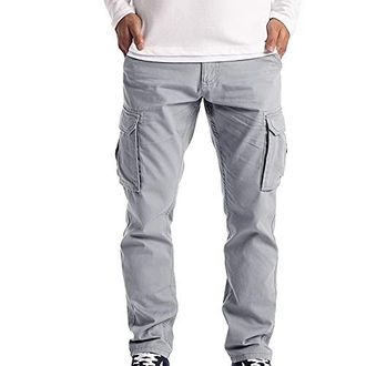 Generic Pantalon cargo baggy pour homme en coton m&eacute;lang&eacute; - Pantalon de jogging l&eacute;ger - Pantalon de travail tactique militaire avec plusieurs poches - Pantalon