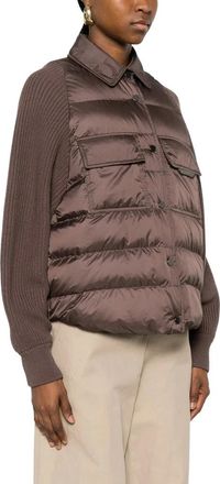 Brunello Cucinelli Femme, Vestes, Brun, Taille: 40 FR Veste &agrave; empi&egrave;cements matelass&eacute;s et manches en maille