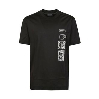Emporio Armani Homme, Tops, Noir, Taille: XL Print Cotton T-Shirt