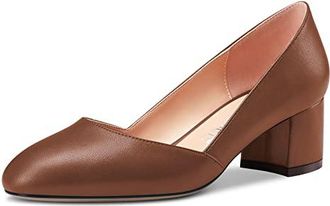 Castamere Femmes Bloc Chunky Bas Talon Heel Escarpins Slip-on Classique Cute Dress 5 CM Heels Fermé Rond Bout Chaussures Marron 40 EU