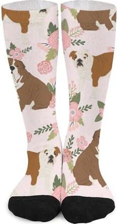 Generic Chaussettes fantaisie pour homme et femme - Motif t&ecirc;te de bouledogue anglais - Mi-mollet - Mi-mollet, Bouledogue anglais floral, taille unique