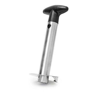 Relaxdays Ananasschneider Edelstahl, Schäler, Entkerner und Schneider für Ananas, Obstschäler mit Griff, silber/schwarz