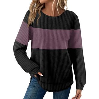 Generic Pull Femme Hiver Chic et &eacute;l&eacute;gant col Rond Pullover Ample D&eacute;contract&eacute; Sweatshirts Mode Imprim&eacute; &agrave; Carreaux Manche Longue Pull Femme Chaud Tops Violet