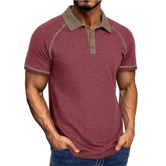 Generic Chemise dentra&icirc;nement en coton et lin pour homme - Style d&eacute;contract&eacute; - Trois imprim&eacute;s - Manches courtes - Tunique respirante, Rouge, 3XL