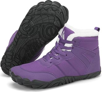 Mishansha Barfu&szlig;schuhe Winter Warm Gef&uuml;ttert Damen Herren Rutschfest Barfussschuhe Outdoor Winterschuhe Breite Zehenbox Lila 37 EU