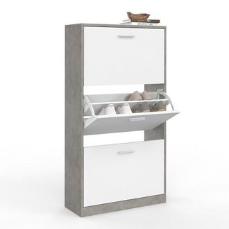 IDMarket Meuble &agrave; Chaussures 18 Paires KLARK Effet b&eacute;ton 3 Portes Blanches