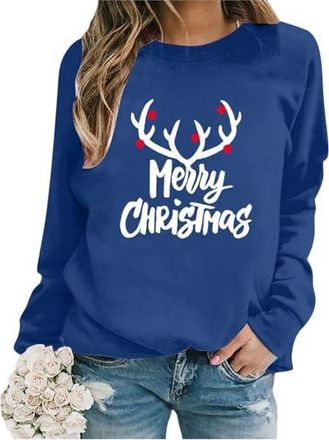 Generic Pull Noel Femme Manches Longues, Pull De Noël Femme Col Rond Imprimé Sweat De Noël sans Capuche Pulls Chic Et Elegant Sweatshirt Hiver Loisirs Cool Cl