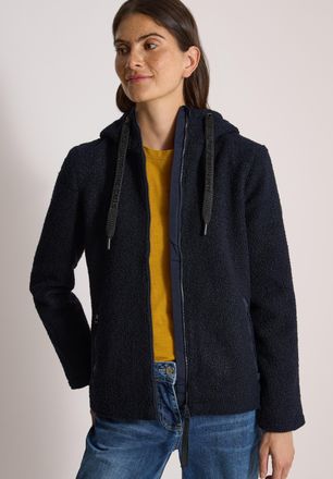 Cecil Fellimitatjacke CECIL, Damen, Gr. XXL (46), blau (schwarz navy blau), Pl&uuml;sch, Oberstoff: 100% Polyester. Futter: 100% Polyester, unifarben, comfort fi