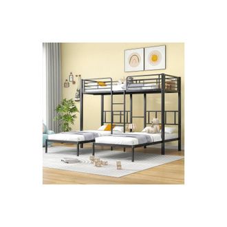 Liberte Libert&eacute; - Lit superpos&eacute; triple 90x200 cm - M&eacute;tal noir avec &eacute;chelle et rail de s&eacute;curit&eacute; - Conception robuste pour enfants et adolescents - 90x200cm3