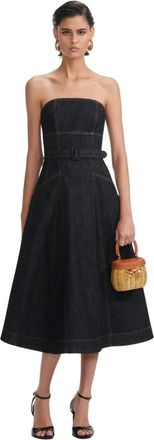 Self Portrait Femme, Robes, Bleu, Taille: 40 FR Robe Midi Bandeau en Denim Bleu