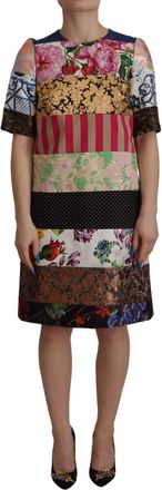 Dolce & Gabbana Multicolor Patschwork Floral Sheath Jacquard Mini-Kleid Damenkleid