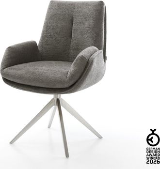 DELIFE Drehstuhl Clea-Flex Boucl&eacute; Soft Schlamm Kreuzgestell breit Edelstahl 360&deg; drehbar Wippfunktion, Esszimmerst&uuml;hle