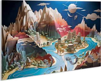 Wallario Schlüsselbrett aus Glas 30 x 20 cm, Wand Schlüsselhalter mit 4 Haken, Motiv: Fantastische Papierwelt