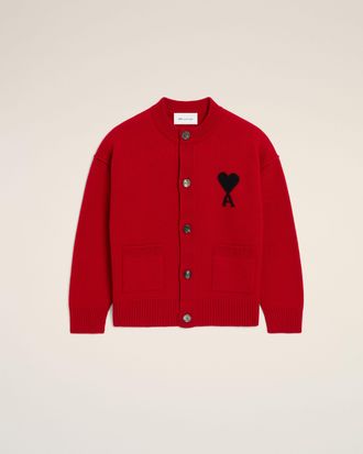 Ami Ami Paris - Cardigan rouge col rond en laine Ami de Coeur Noir - Taille : XXL - Unisex