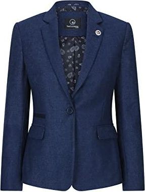 TruClothing Blazer pour Femme en Tweed à Chevrons et Carreaux Laine mélangée Style Chic Tendance Vintage années 20 - Bleu Marine 42