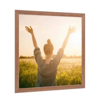 Photolini Bilderrahmen 20x20 cm Holz Eiche-Optik Landhaus-Stil, Holz-Rahmen, Made in Germany, Echtglas, zum Aufh&auml;ngen, mit Zubeh&ouml;r - perfekt f&uuml;r Familienfotos &